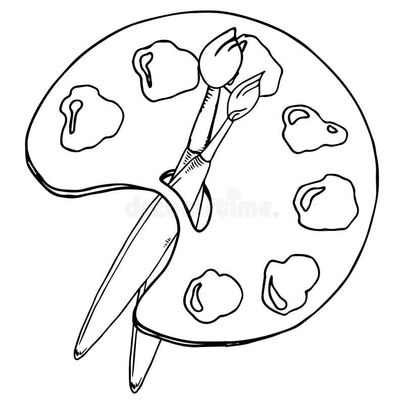 Hand Drawn Palette with Paints. Stock Illustration - Illustration of ...