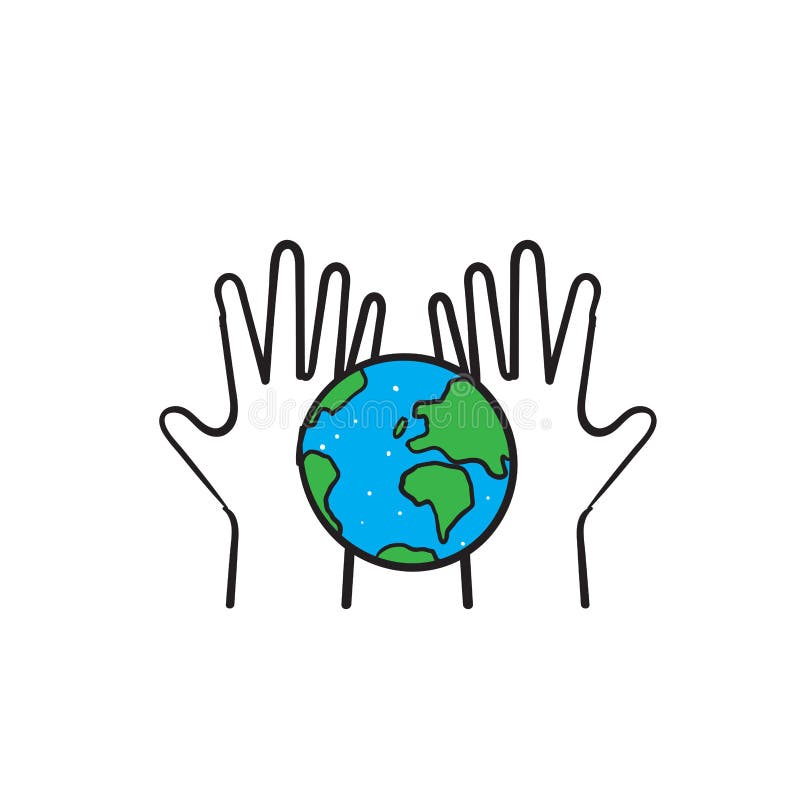 Hand Drawn Palm Hand and Earth Symbol for Save Earth Illustration ...