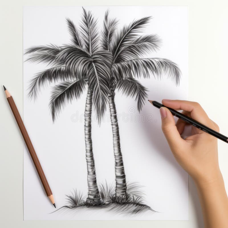 Hand-drawn Palm Tree: Dramatic Shading and Precisionist Lines Stock ...