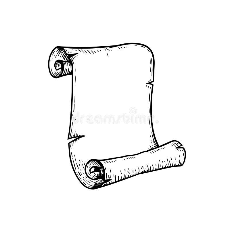 Hand Drawn Paper Scroll Parchment. Sketch Style Opened Ancient ... Hand Drawn Paper Scroll Parchment. Sketch Style Opened Ancient ...