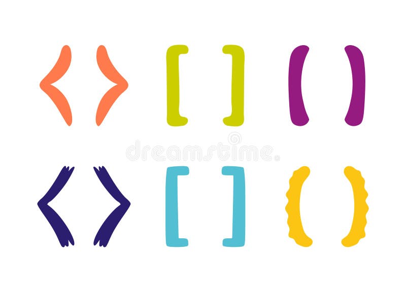 Hand Drawn Parenthesis. Doodle Curly Bracket Set. Vector Color ...