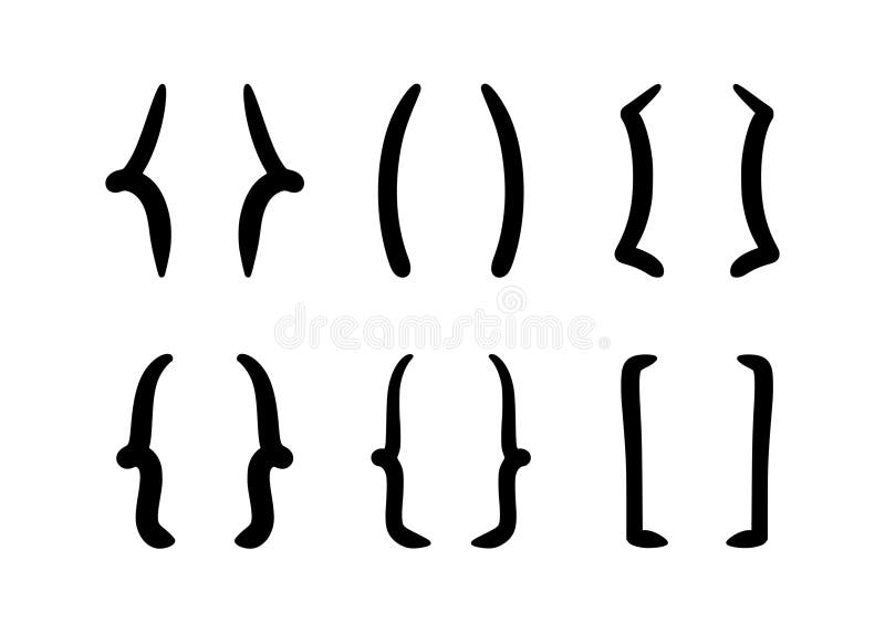 Hand Drawn Parenthesis. Doodle Curly Bracket Set. Vector Punctuation ...