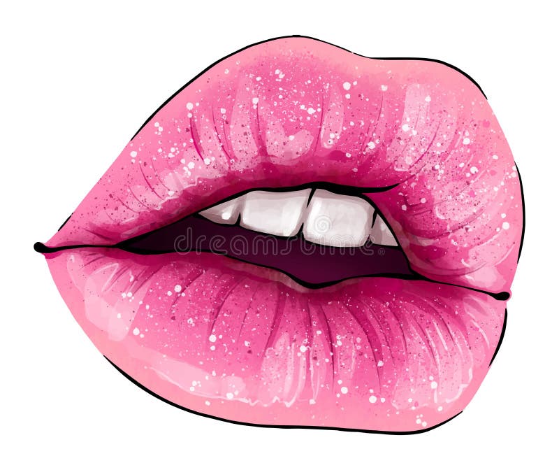 Hand Drawn Parted Lips In Pink Color Vector Parted Lips Pink Lip Color