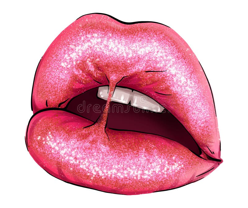 Hand Drawn Parted Lips In Pink Color Vector Parted Lips Pink Lip Color
