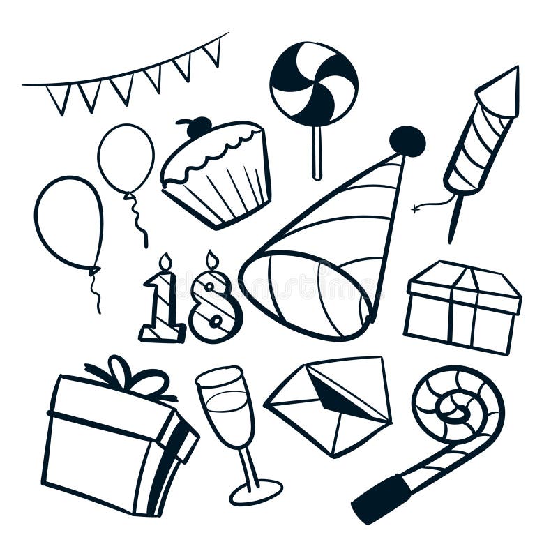 Hand Drawn Party Celebration Drawing Vector. Birthday Party Scribble ...