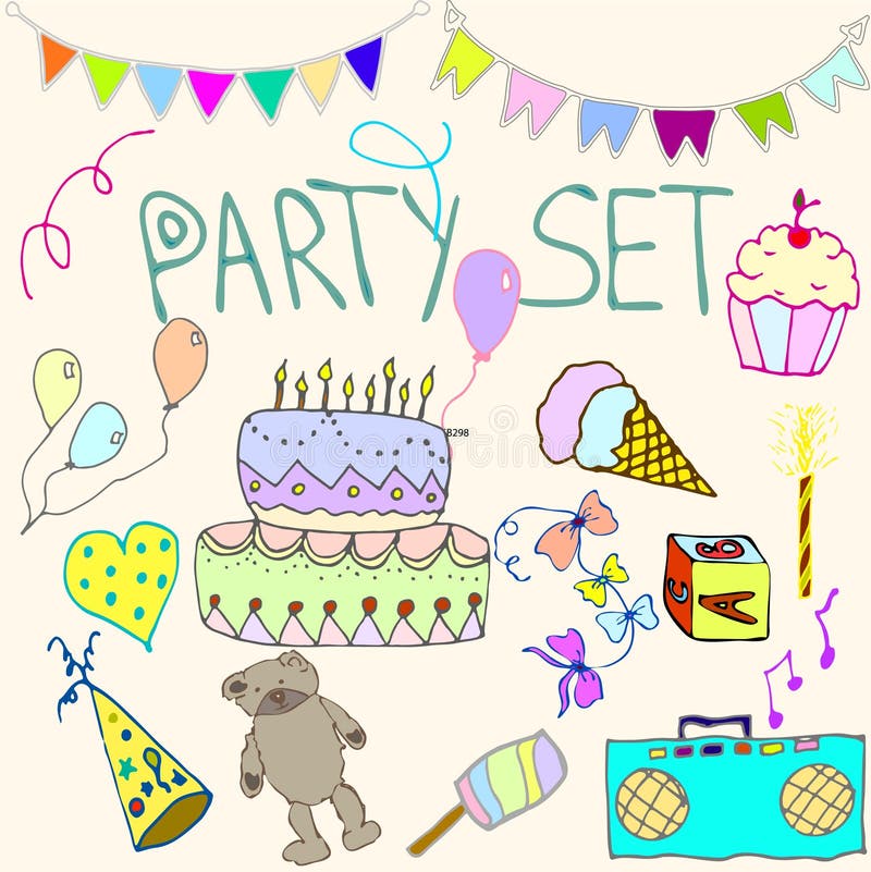 Hand drawn party clip art stock vector. Illustration of clipart - 74237341