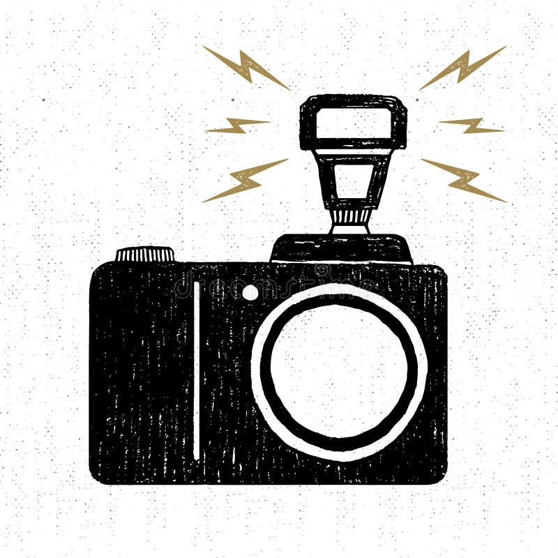 Hand Drawn Party Icon with Textured Photo Camera Vector Illustration ...