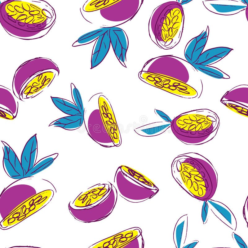 Hand Drawn Passion Fruit Pattern Seamless. Trend Design Textile Stock ...
