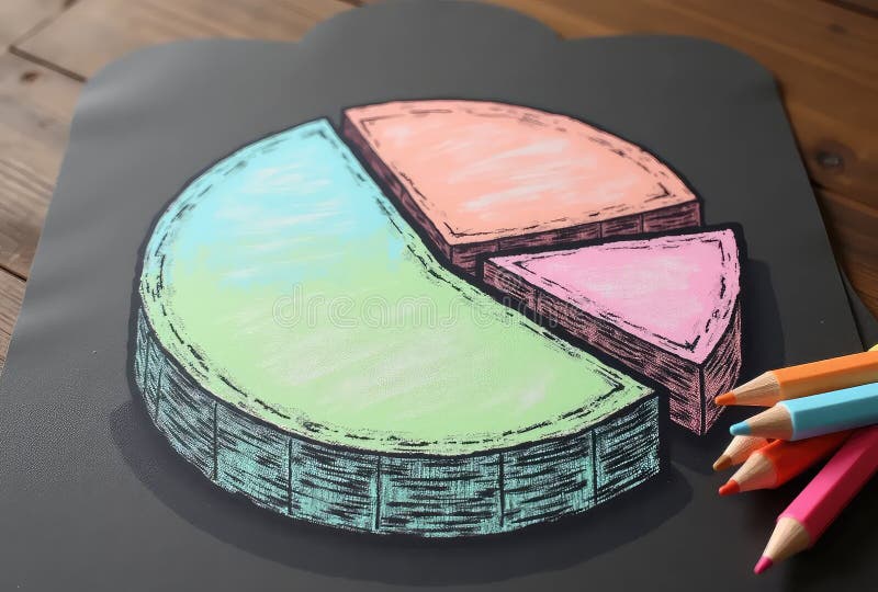 Hand-Drawn Pastel Pie Chart with Chalk Texture Stock Photo - Image of ...