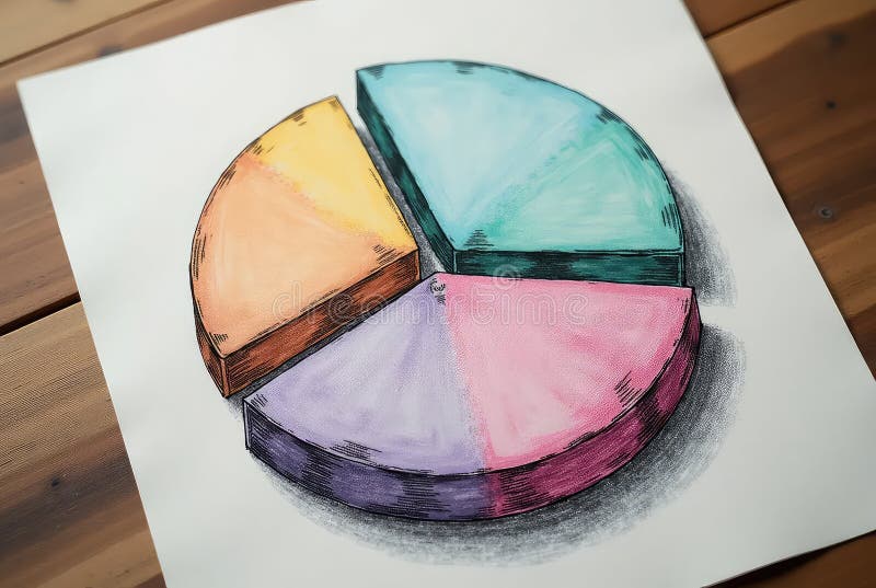 Hand-Drawn Pastel Pie Chart with Chalk Texture Stock Photo - Image of ...