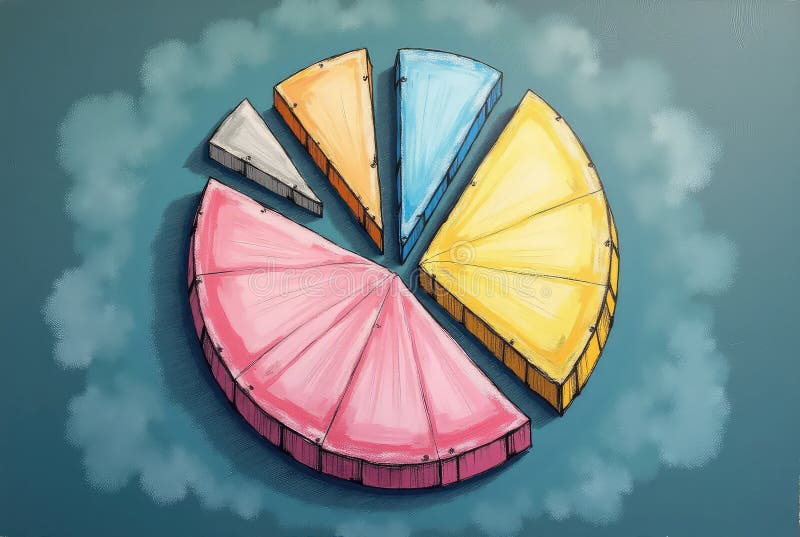 Hand-Drawn Pastel Pie Chart with Chalk Texture Stock Image - Image of ...