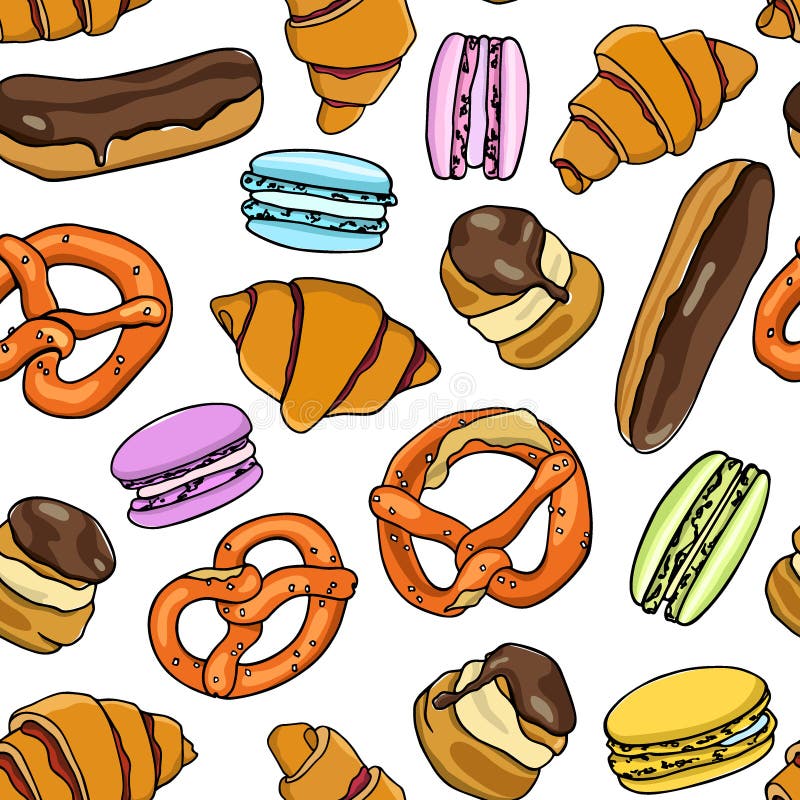 Hand drawn pastry pattern stock vector. Illustration of breakfast ...