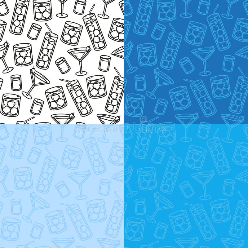 Hand Drawn Pattern of Alcohol Drinks and Cocktails. Vector Illustration ...