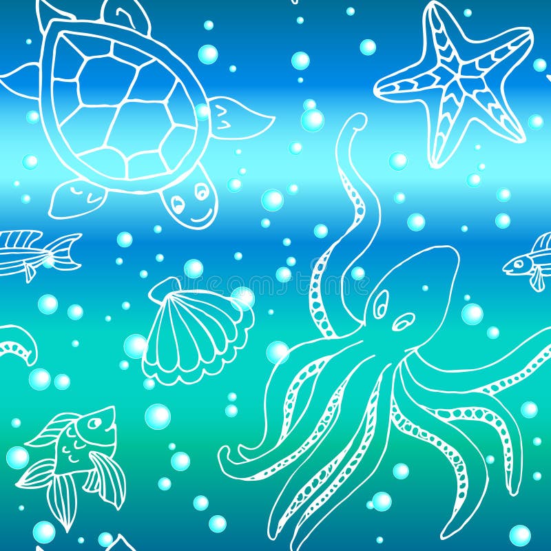 Hand Drawn Pattern with Different Sea Creatures Stock Vector ...