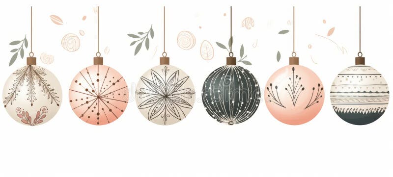 Hand Drawn Pattern Illustration of Christmas Balls in Muted Christmas ...