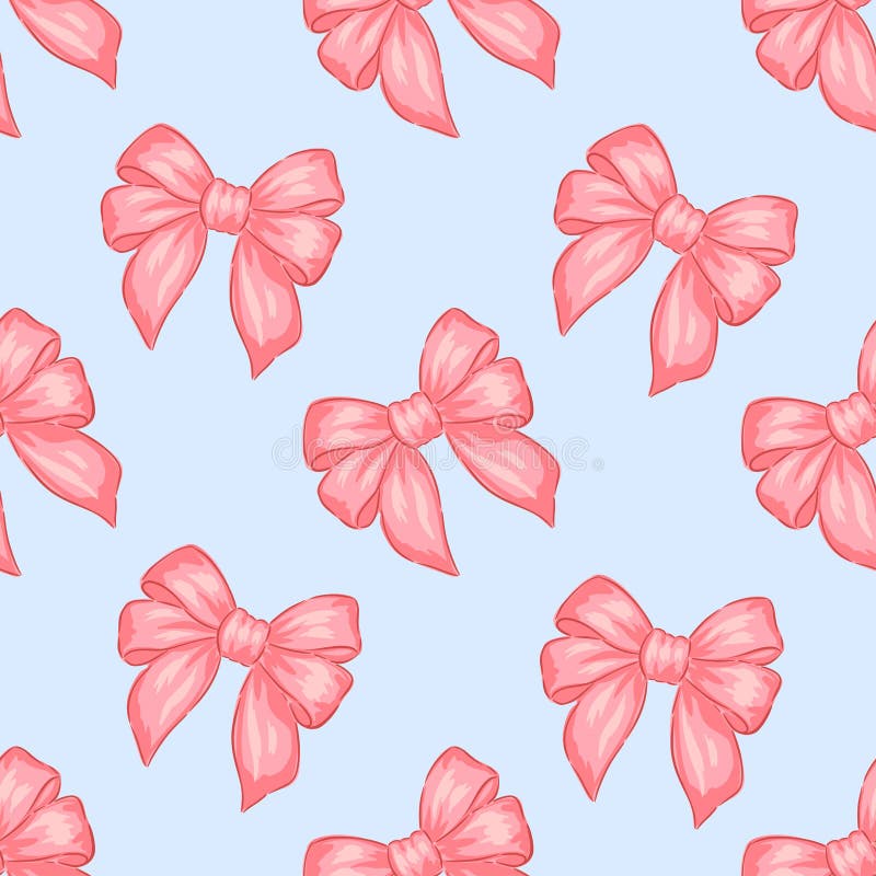 Hand Drawn Pattern with Pink Bows on a Light Blue Background, Perfect ...