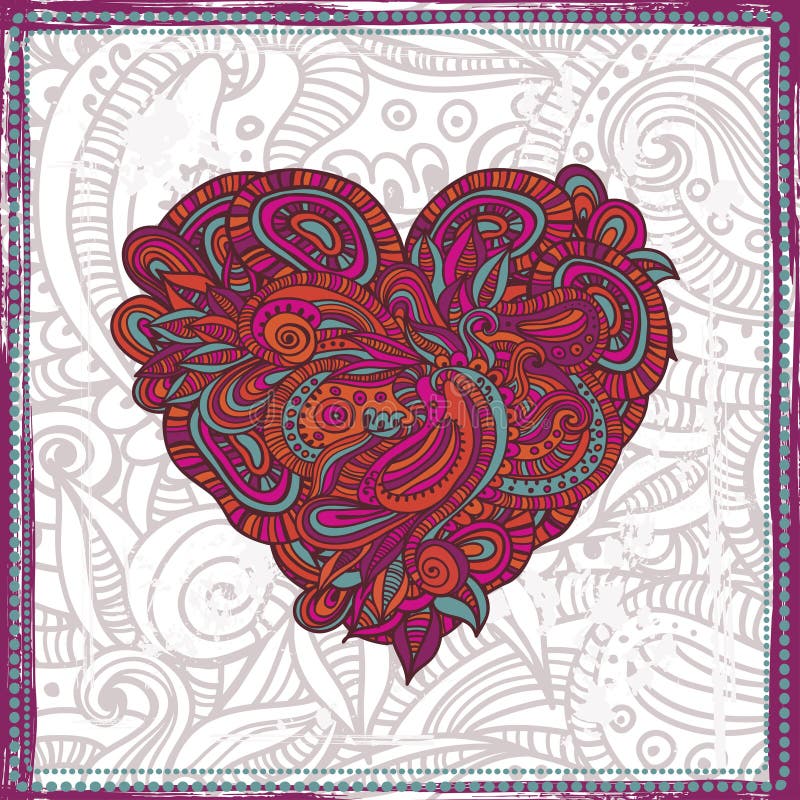 Hand drawn patterned heart stock vector. Illustration of floral - 43013651