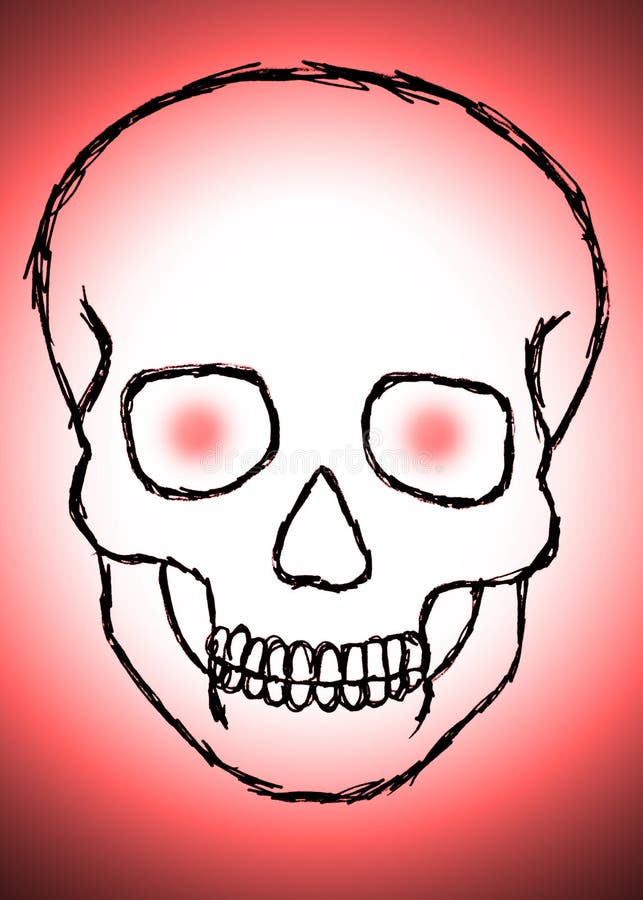 Hand Drawn Patterned Scull on Red Background. Stock Illustration ...