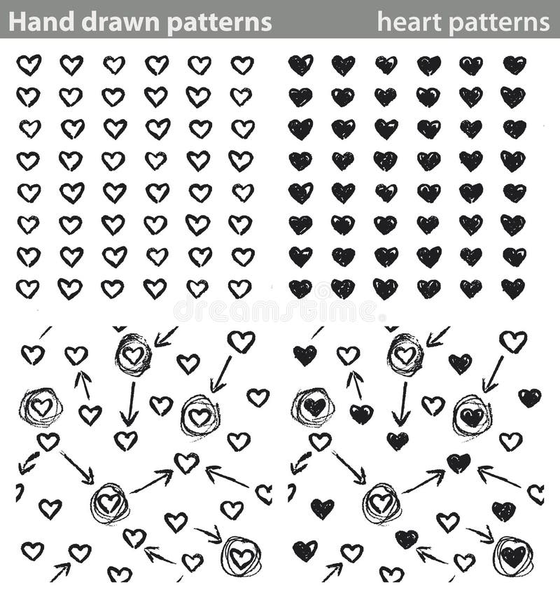 Hand Drawn Patterns, Heart Patterns Stock Vector - Illustration of ...