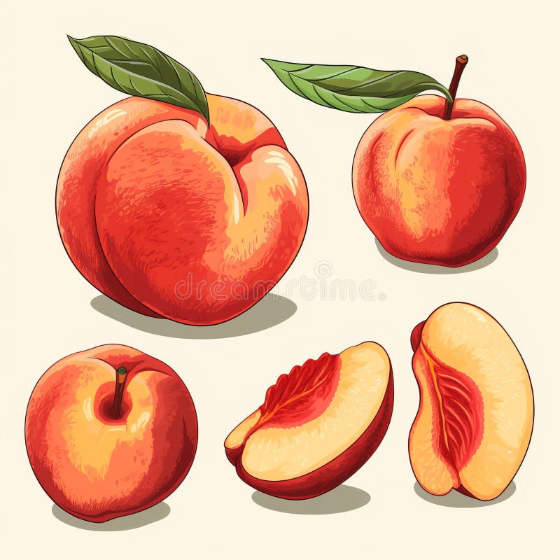 Hand Drawn Peaches - Vector Flat Illustration with Clean Shape Stock ...