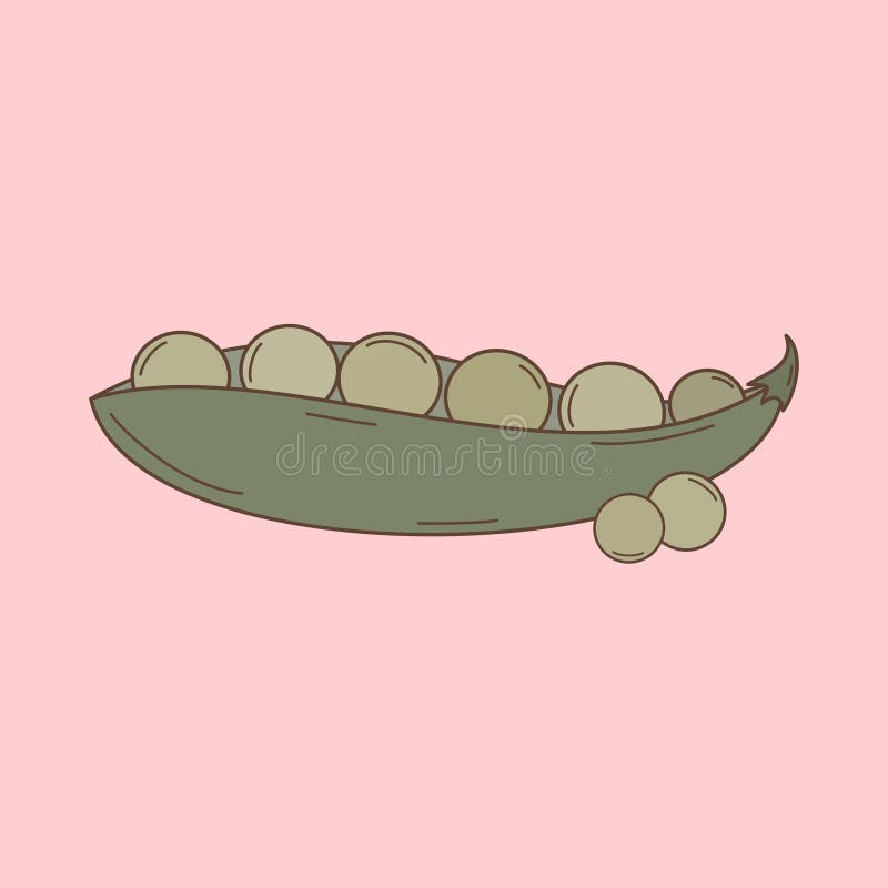 Cute Hand Drawn Peas Vegetable Vector Illustration Isolated on Pink ...