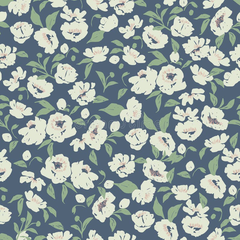 Hand-drawn Pen Brush Textured Flower and Leaf Illustration Motif ...