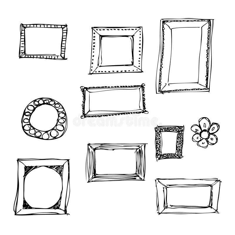 Hand Drawn Pen and Ink Style Illustration of Picture Frames Stock ...