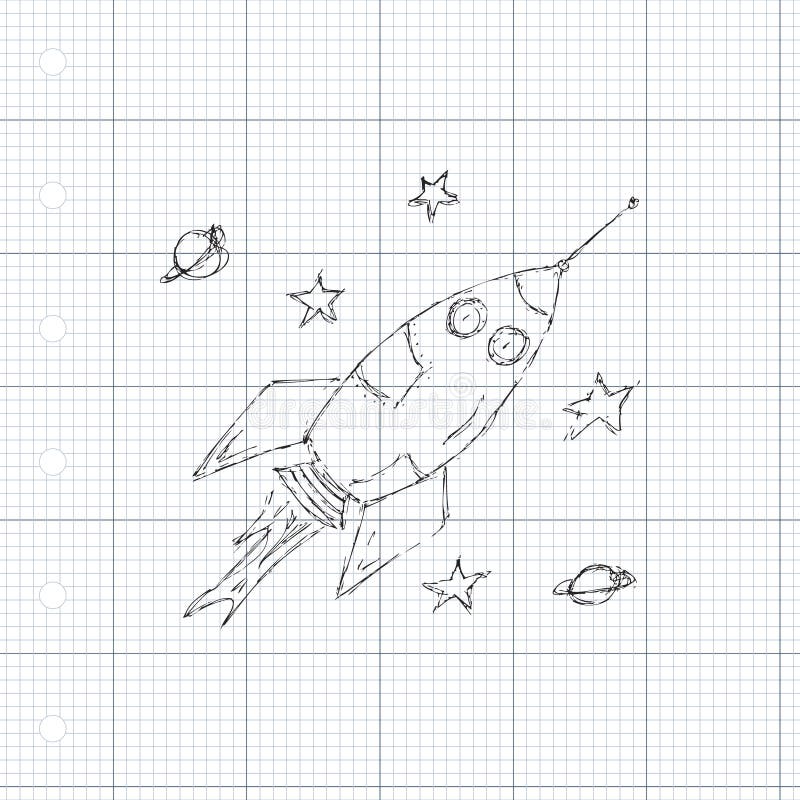Hand Drawn Pen and Ink Style Illustration of a Space Rocket Stock ...
