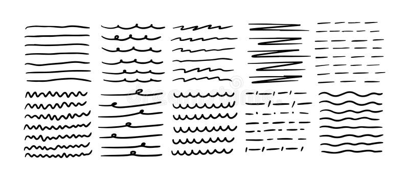 Hand Drawn Pen Underline and Stroke Set. Doodle Pencil or Marker Line ...