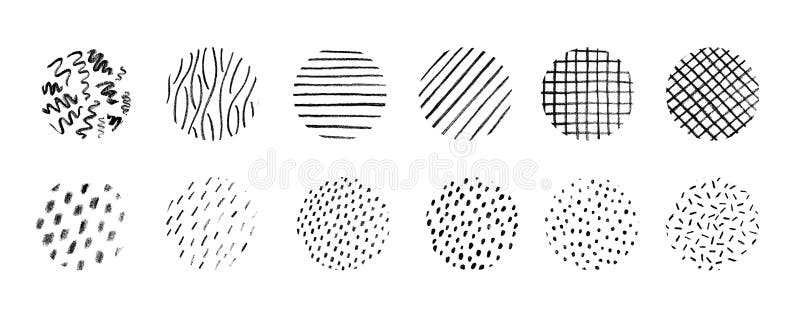 Hand Drawn Pencil Textures Pattern Set. Crayon Paint Scratch Lines and ...
