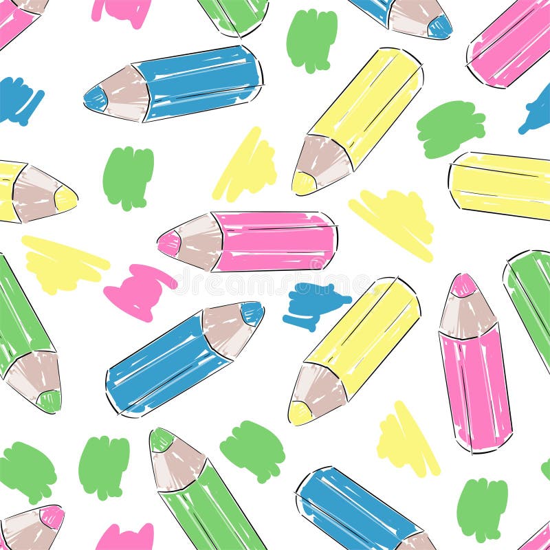 Hand Drawn Pencils Seamless Vector Illustration Pattern Graphic Stock ...