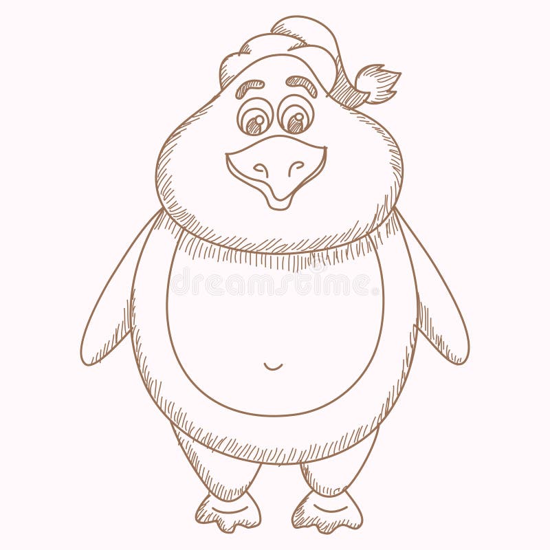 Hand Drawn Penguin, Pencil Drawing of Fatty Stock Vector - Illustration ...