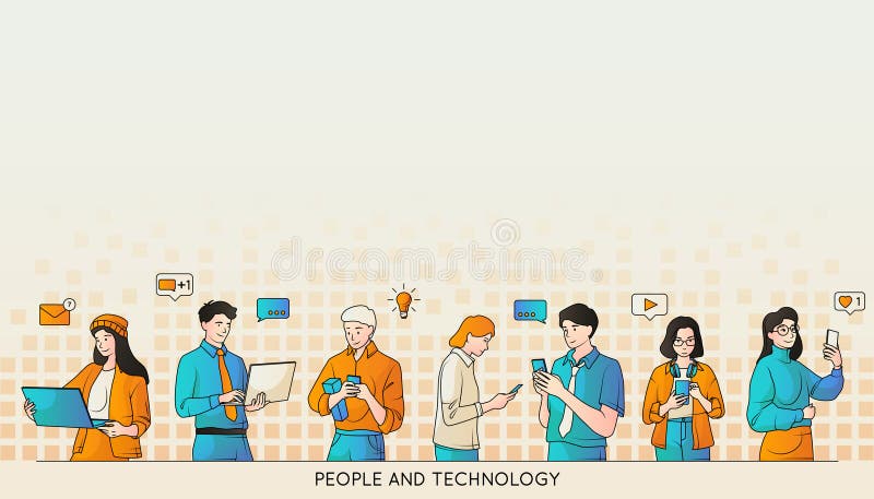 Hand Drawn People Using Technology Illustration Stock Vector ...