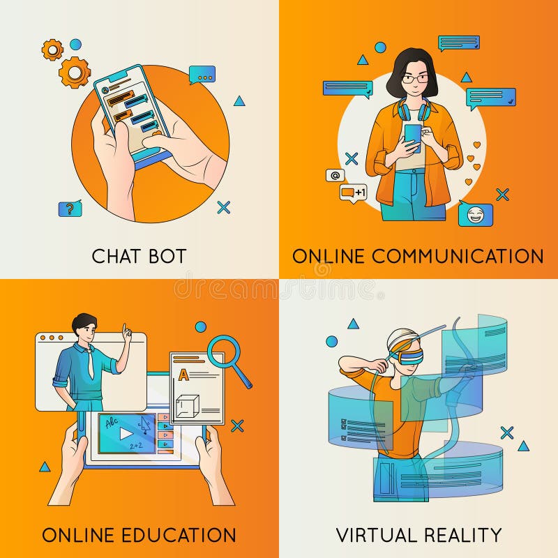 Hand Drawn People Using Technology Illustration Set Stock Vector ...