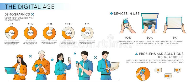 Hand Drawn People Using Technology Infographic Template Stock ...