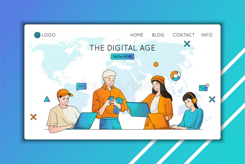 Hand Drawn People Using Technology Landing Page Stock Illustration ...