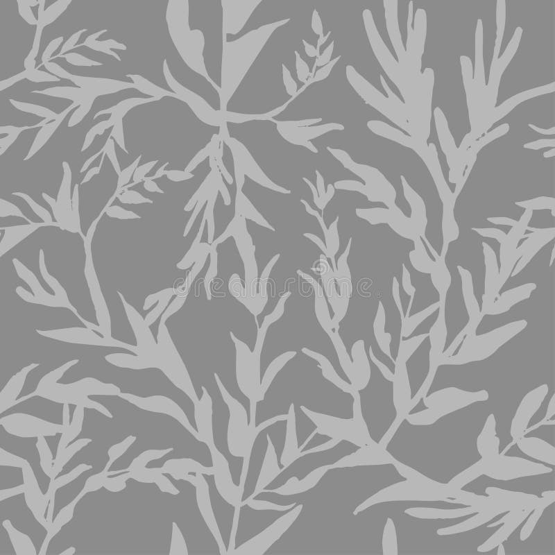 Hand Drawn Petals Pattern. Seamless Wavy Leaf Texture. Grunge Branches ...
