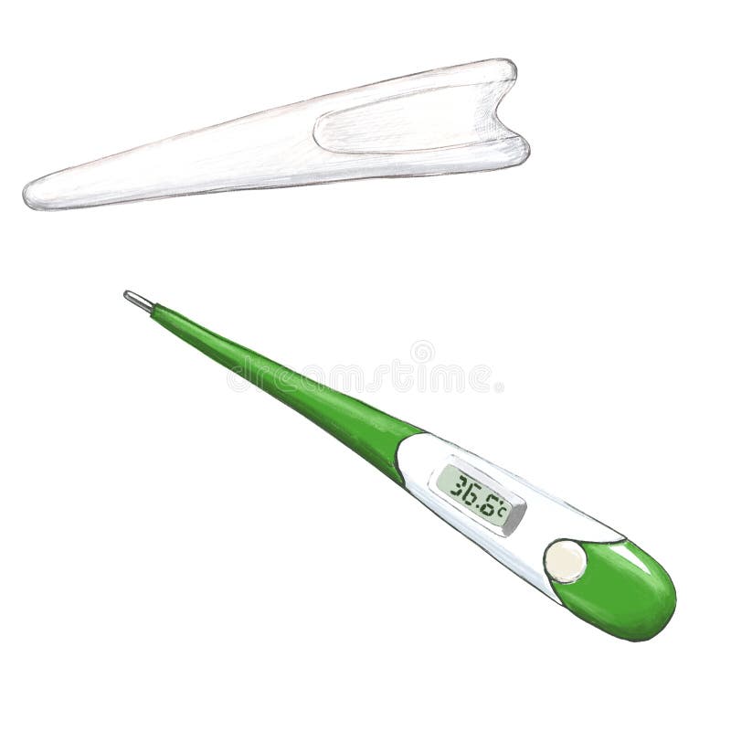 Hand-drawn Picture of an Electronic Thermometer in a Pencil Style with ...