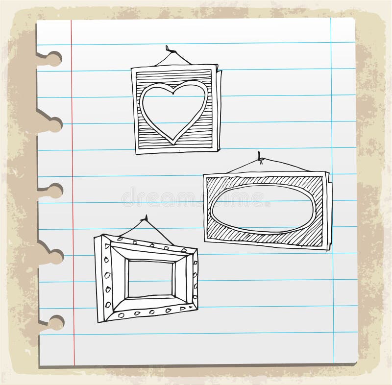 Hand Drawn Picture Frames on Paper Note, Vector Illustration Stock ...