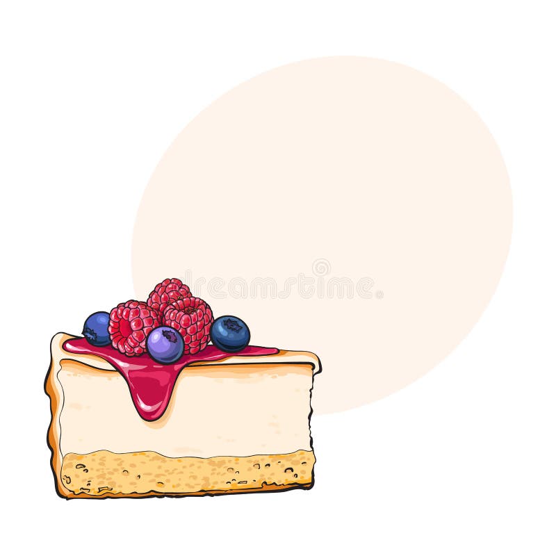 Hand Drawn Piece of Cheesecake Decorated with Fresh Berries Stock ...