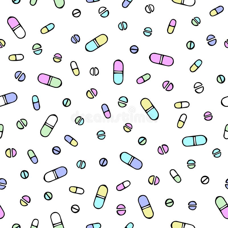 Hand Drawn Pills Seamless Pattern Stock Vector - Illustration of design ...