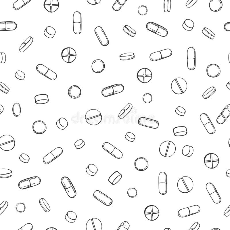 Hand Drawn Pills Seamless Pattern Stock Vector - Illustration of help ...
