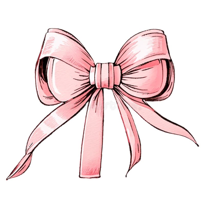 Hand Drawn Pink Bow. on White Background Stock Illustration ...