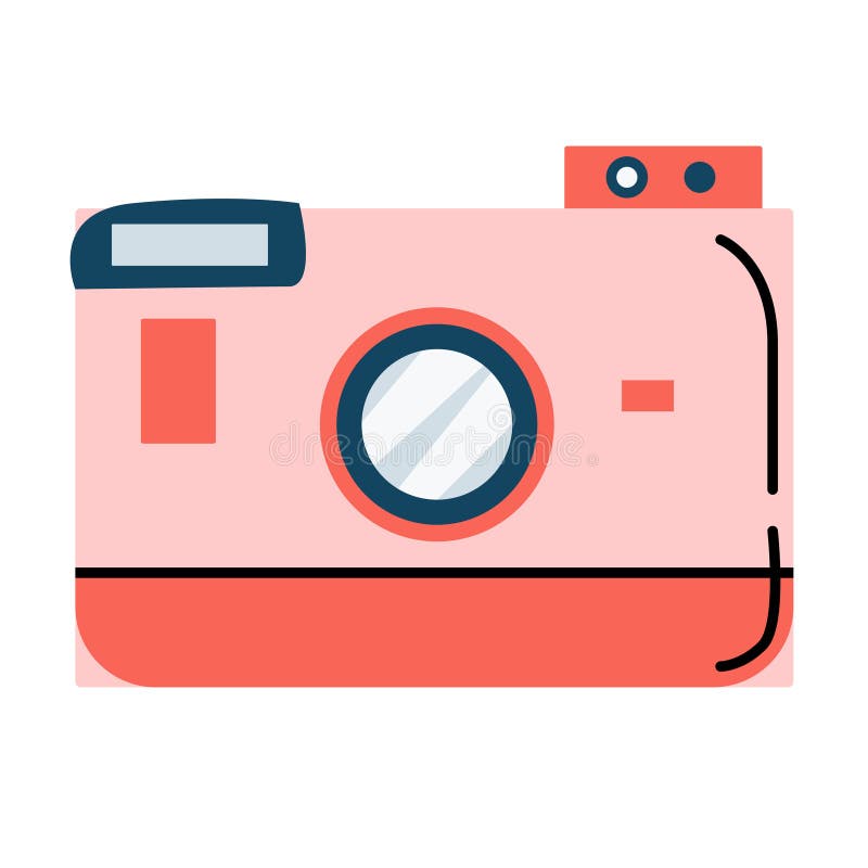 Hand Drawn Pink Camera in Flat Style Stock Vector - Illustration of ...