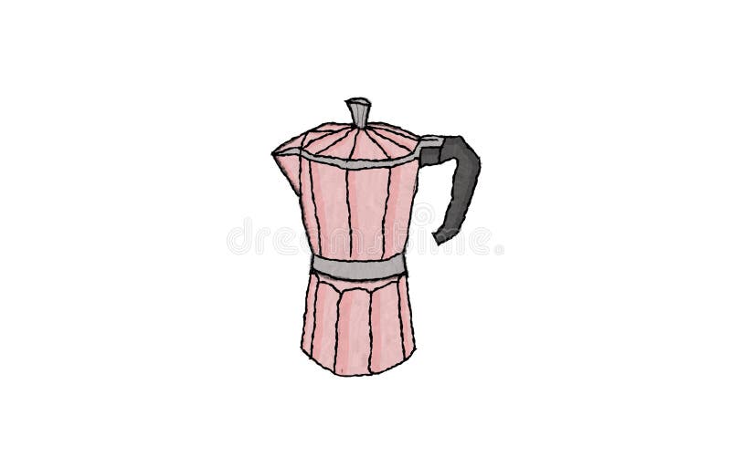 Hand-Drawn Pink Coffee Pot Illustration on White Background. Stock ...