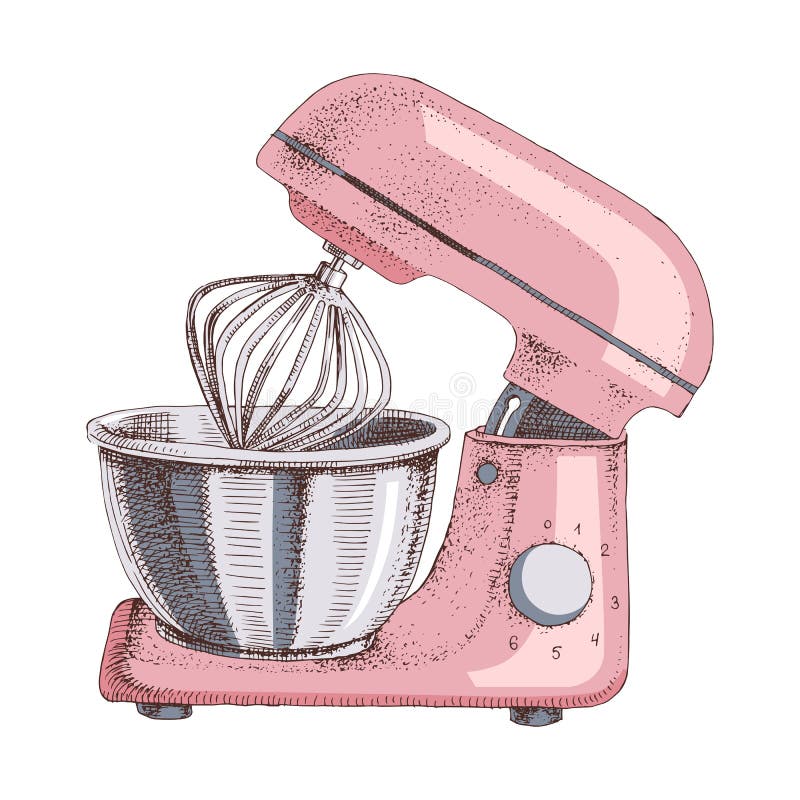 Hand Drawn Pink Mixer and Foof Processor. Stock Vector - Illustration ...