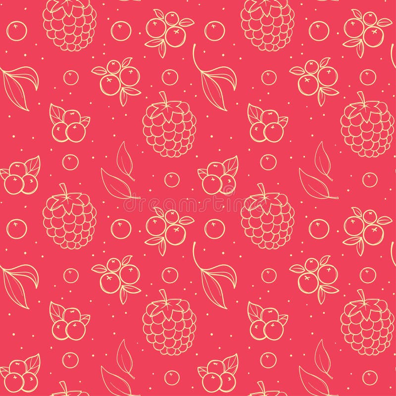 Hand Drawn Pink Seamless Pattern with Blackberry and Raspberry Stock ...