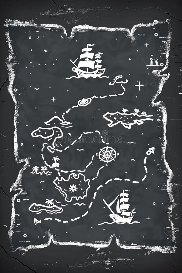 Pirate Map Chalk Drawing stock photo. Image of teacher - 383989326