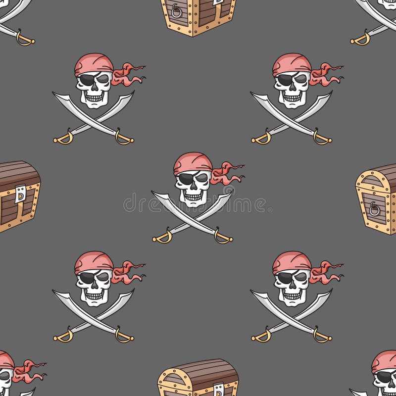 Hand Drawn Pirate Seamless Pattern Stock Vector - Illustration of ...