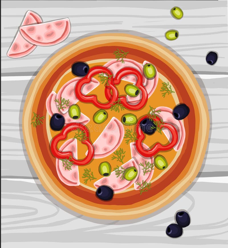 Hand Drawn Pizza On Cutting Board Stock Vector - Illustration of basil ...
